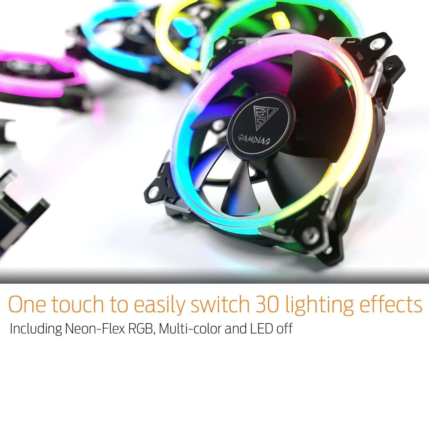 พัดลมแชสซี gamdias 12cm ไต้หวัน RGB เปลี่ยนสีได้12ซม. LED สีรุ้งลำแสง ...
