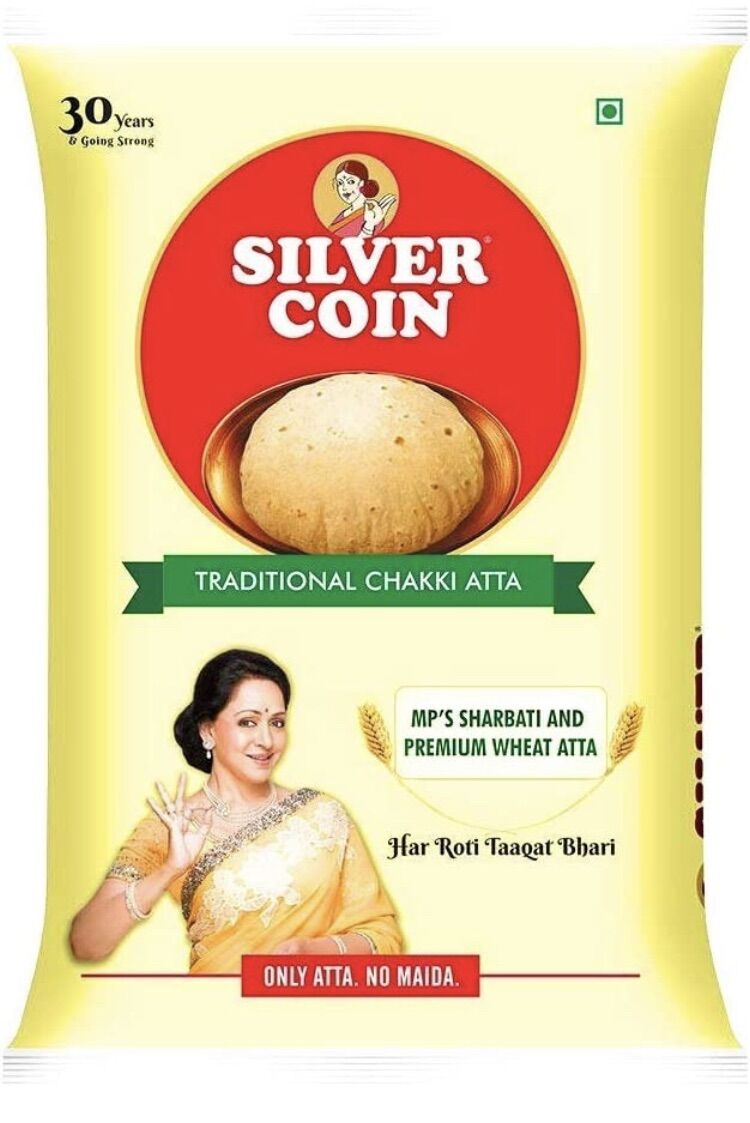 Silver Coin Chakki Atta, whole wheat flour, แป้งสาลี, 5kg, from India ...