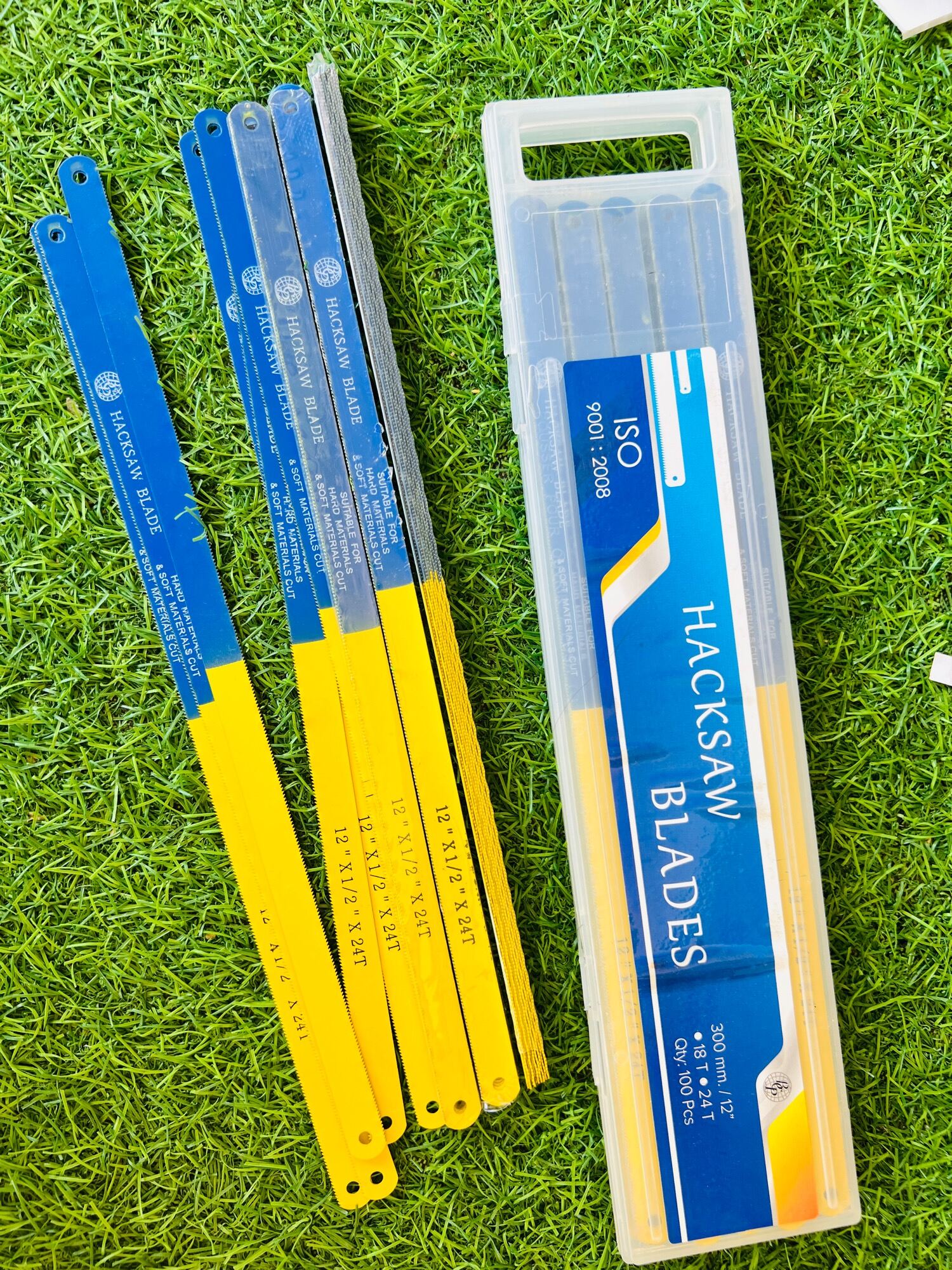 ใบเลื่อย ยกกล่อง 100ใบ hack saw สีน้ำเงินเหลือง 12”*24T per25mm ใบ ...