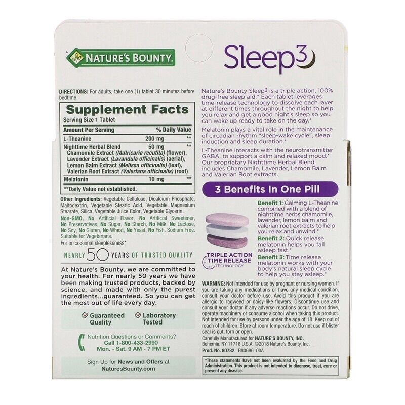 วิตามิน Sleep3 Maximum Strength 60 Tri-Layered 60 tablet, Nature’s ...