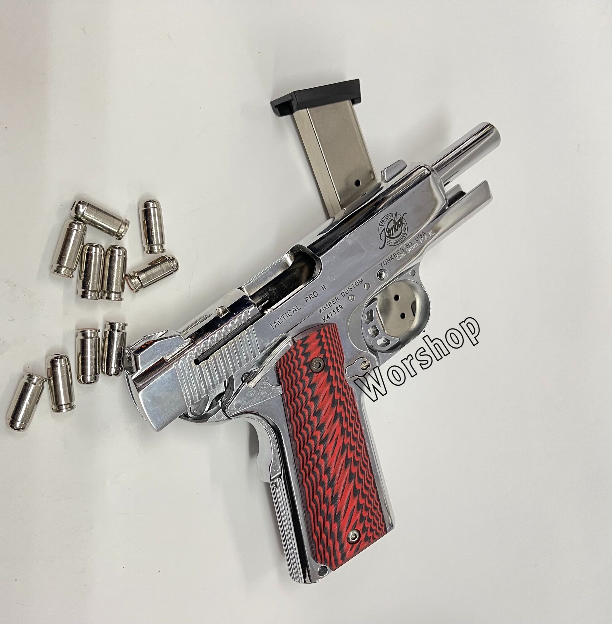 Blank Kuzey M1911 9mm. P.A.K. “ KIMBER” สีเงินเงาประกับG10แดง ใช้สำหรับ ...