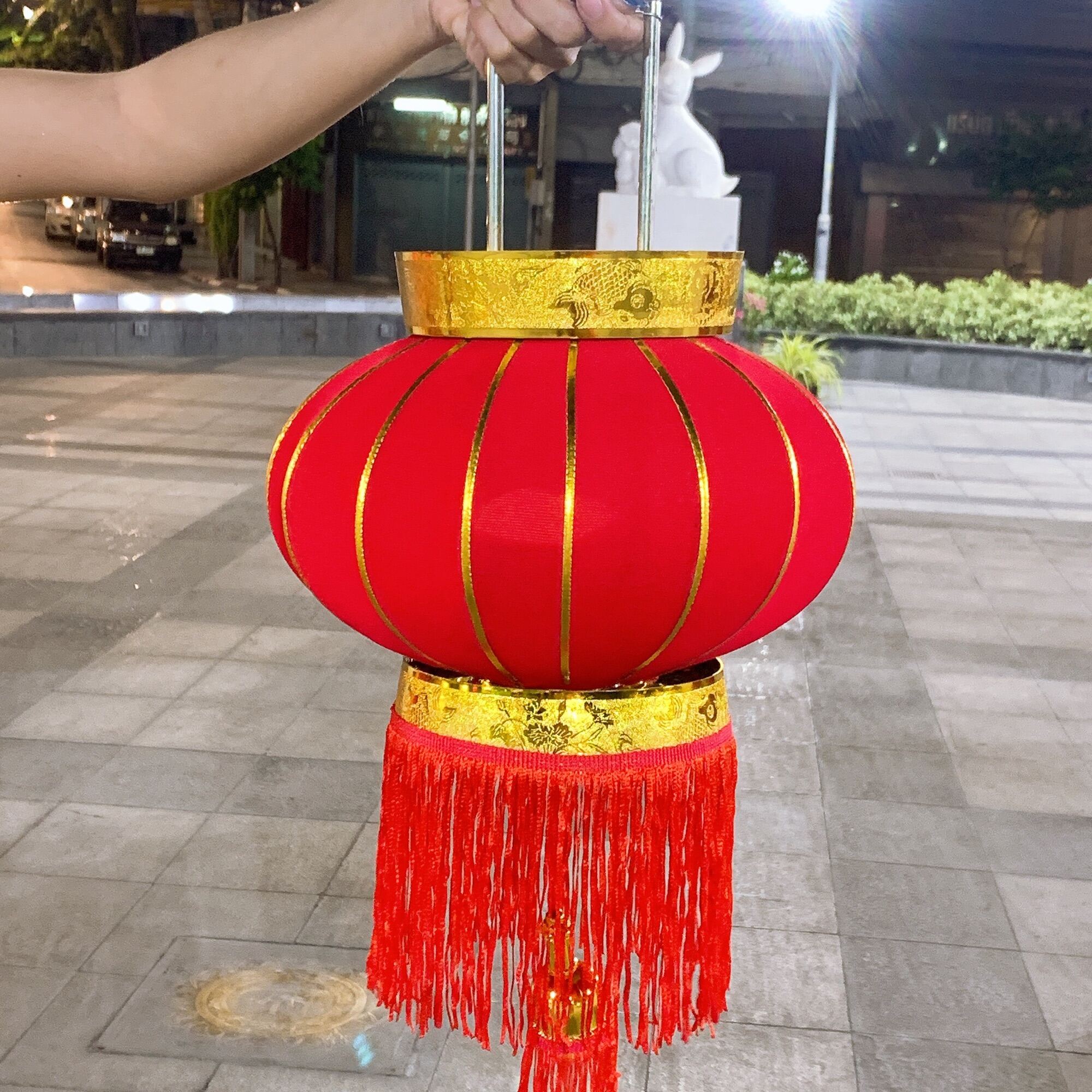 🏮โคมผ้ากำมะหยี่ แดงล้านเส้นสีทอง🏮โคมกันน้ำ ทนแดด งานสวยพิเศษ โคมแดงเส้น ...