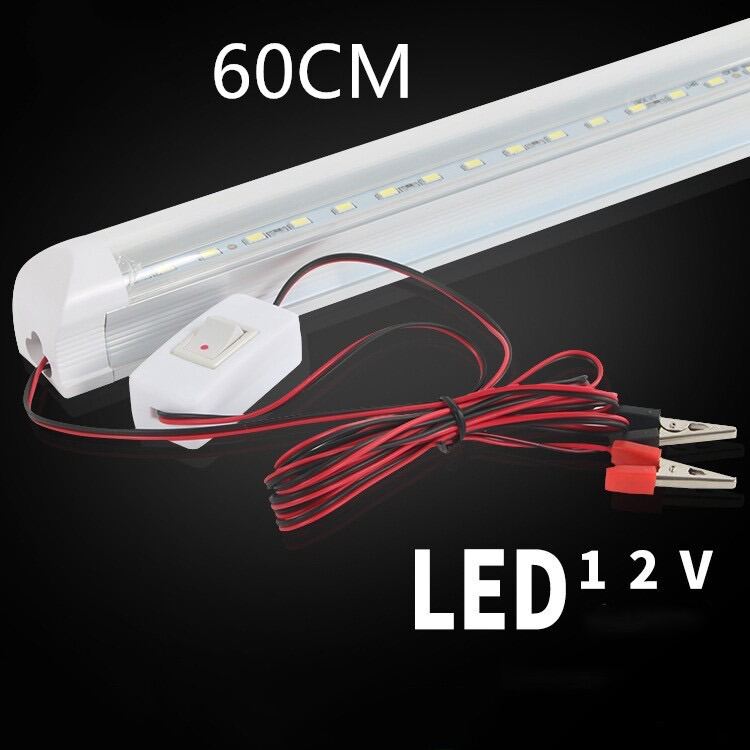 Luoben LED 12V ชุดหลอดไฟ พร้อมสาย ปากคีบแบต มีสวิตช์เปิดปิด LED T8 12V DC ขนาด 10Watt 60 cm.สาย ...