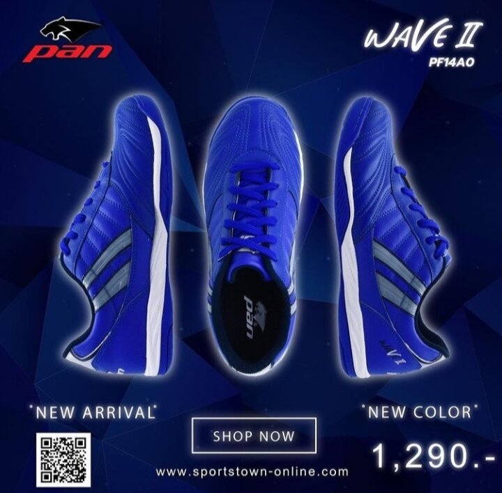 (PANลิขสิทธิ์)รองเท้าฟุตซอล PAN WAVE II หนังวัว สีใหม่ สีน้ำเงิน ไซส์ ...
