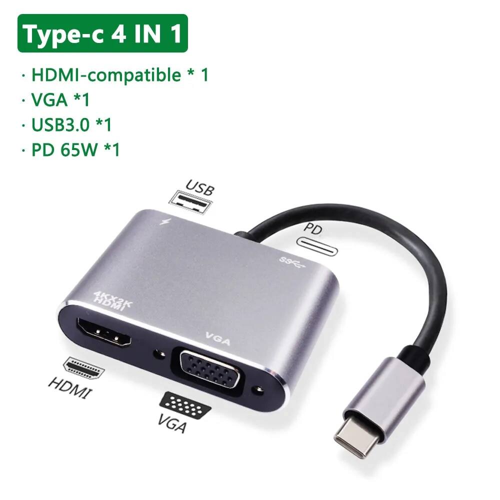 USB C TO HDMI รองรับ VGA Type C USB 3.0ฮับอะแดปเตอร์สำหรับ MacBook ...