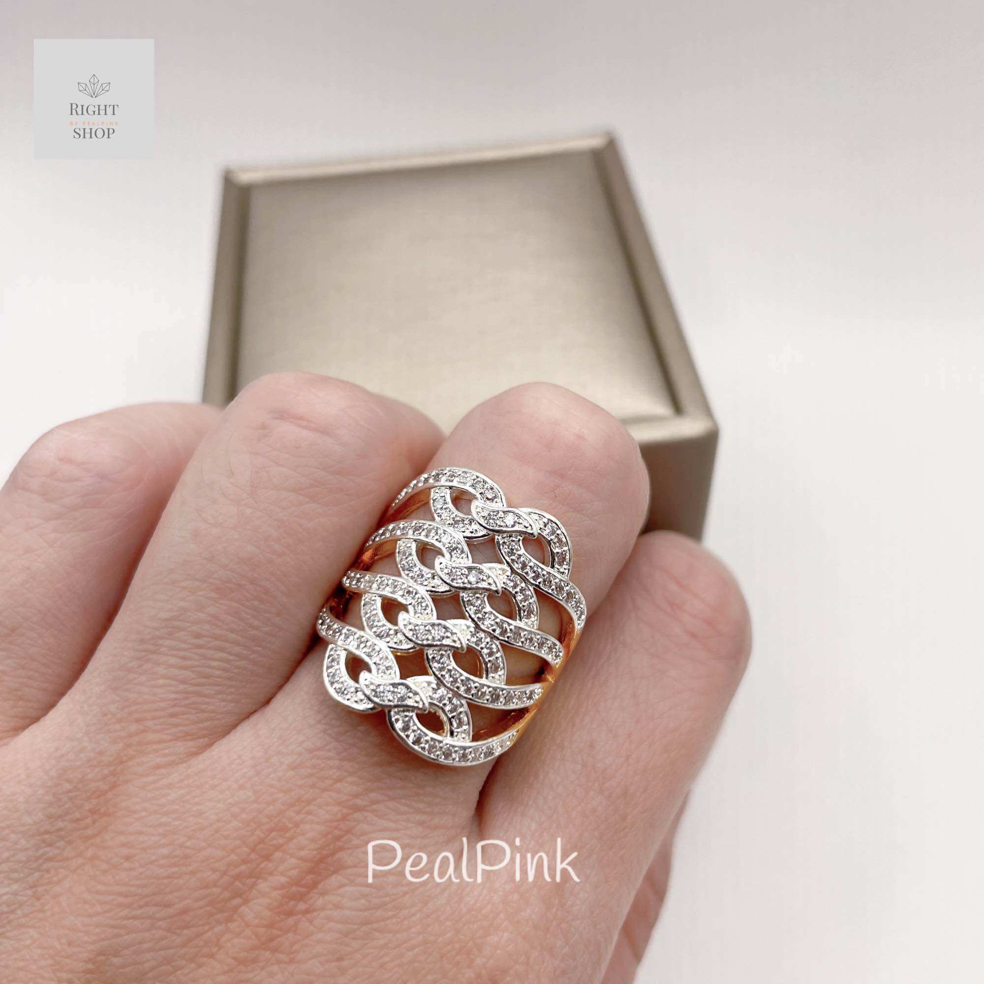 Wide diamond ring infinity design with four rows of shoulder free size ...