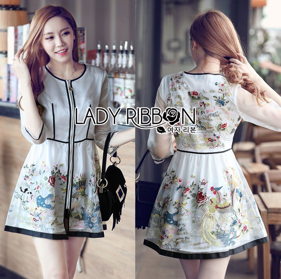 ป้าย Lady Ribbon ( M อก 34 เอว 28 สพ.ฟรี) เดรสงานปักเรียบหรู ปักดอกแน่น ...