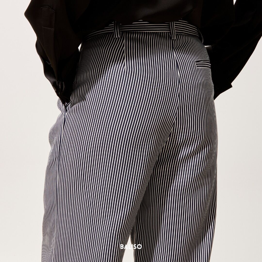 BALISO Double Pleated Striped Trouser - บาลิโซ - ThaiPick