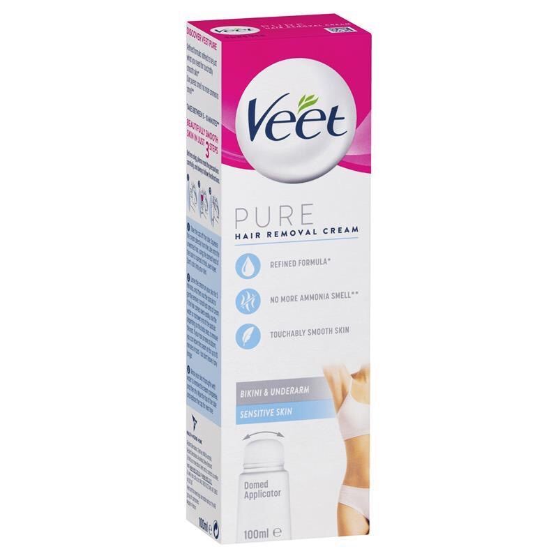 Veet Pure Hair Removal Cream Bikini And Underarm Dome Applicator 100ml ...