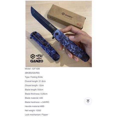 มีดพับ Ganzo รุ่น G626-GS ด้ามสีฟ้า ลายนักรบญี่ปุ่น ของแท้ - New one 1593184457 - ThaiPick
