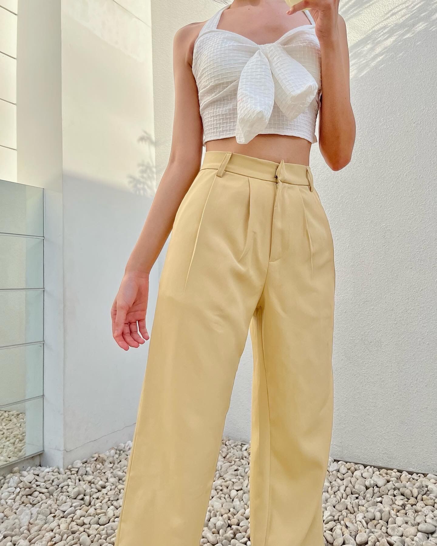 Miss Cosy -butter สีขายดีที่สุด กางเกงขายาวทรงกระบอกกลาง ผ้าหนาทิ้งตัว ...