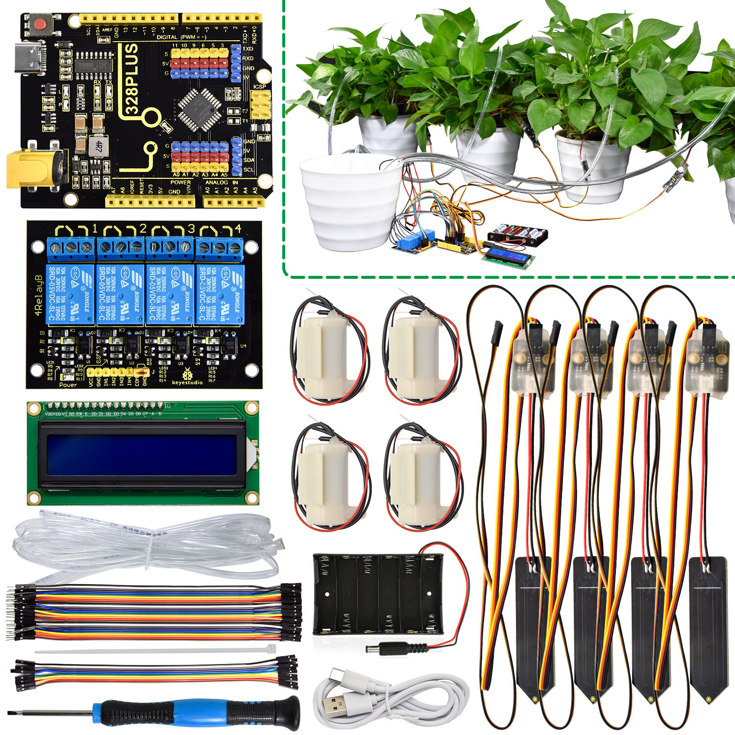Keyestudio ชุดรดน้ำอิเล็กทรอนิกส์ DIY สำหรับ Arduino C โปรแกรมภาษาดอกไม้น้ำอัตโนมัติพร้อม ...