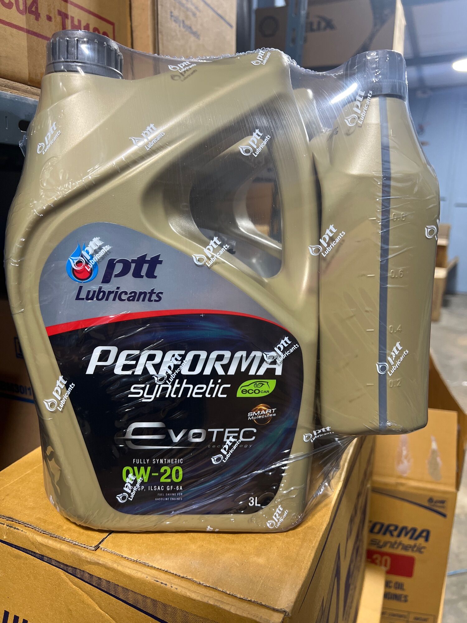 น้ำมันเครื่อง เบนซิน ปตท สังเคราะห์ 100% ptt performa synthetic eco Evotec technology 0w-20 api ...