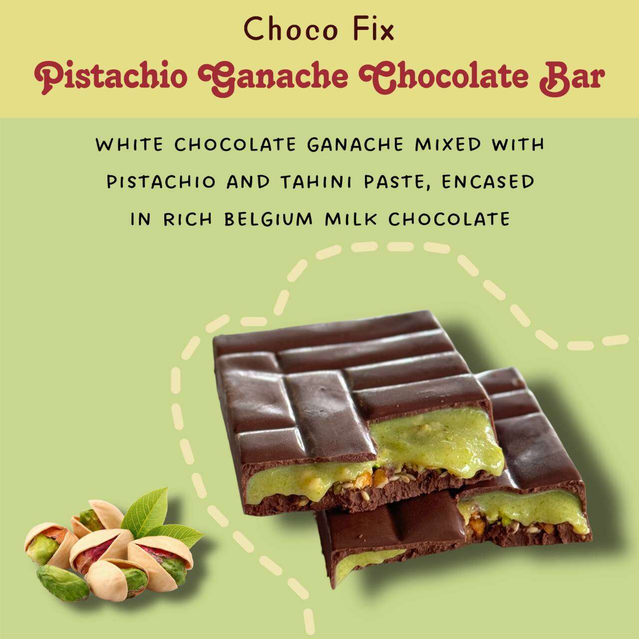 Choco fix : pistachio Ganache Chocolate bar - Dubai Chocolate 200 g ...