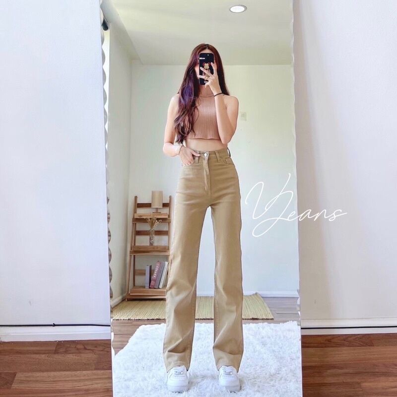 V-JEANSป้าย️️ พร้อมส่ง กางเกงยีนส์เอวสูง ขายาวใส่แล้วดูสูงเก็บพุง - NET IDOL63 - ThaiPick