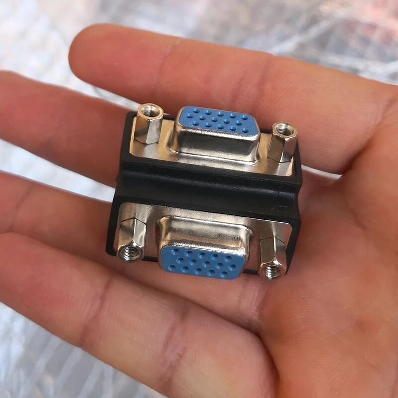15 Pin VGA Female To Female FF 90 Degree Extender Adapter Cord Monitor ...