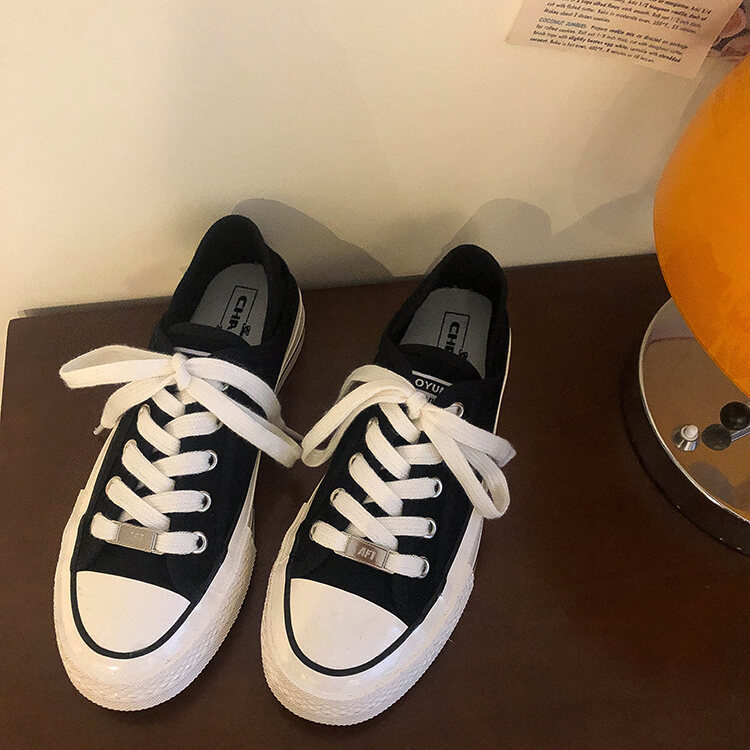 Linjiu San รองเท้าผ้าใบใส่ได้สองแบบสำหรับผู้หญิงรองเท้าสีขาวแมทช์ลุค ...