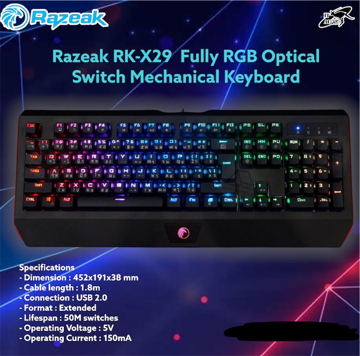 Razeak RK-X29 Fully RGB Optical Switch Mechanical Keyboard | Lazada.co.th