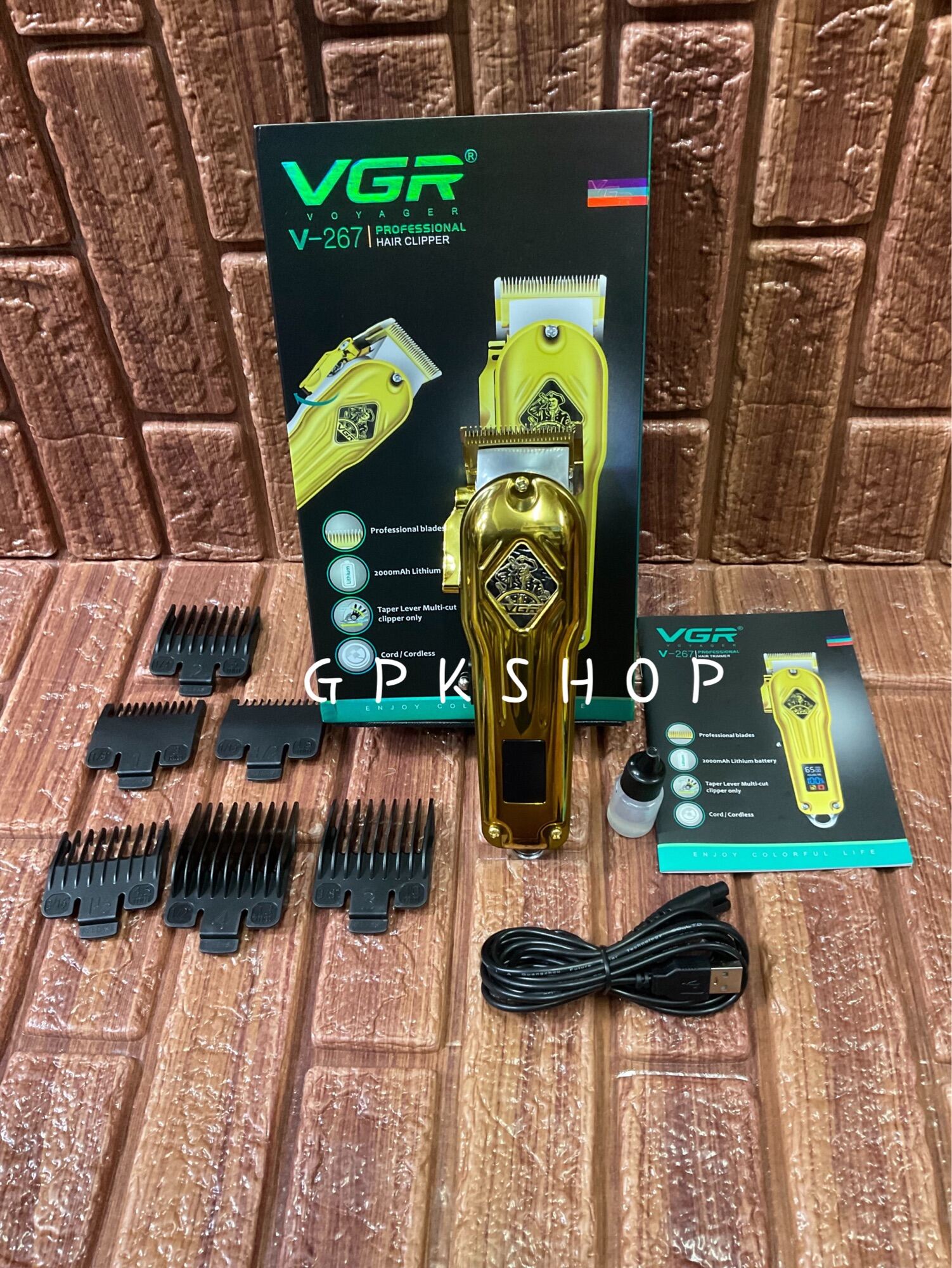 VGR V-267 USB ชาร์จเครื่องตัดผมไฟฟ้า LCD LCD เครื่องเล็มขนผม 2000mAh ใช้ 150 นาที หัวโกนแบบปรับ ...