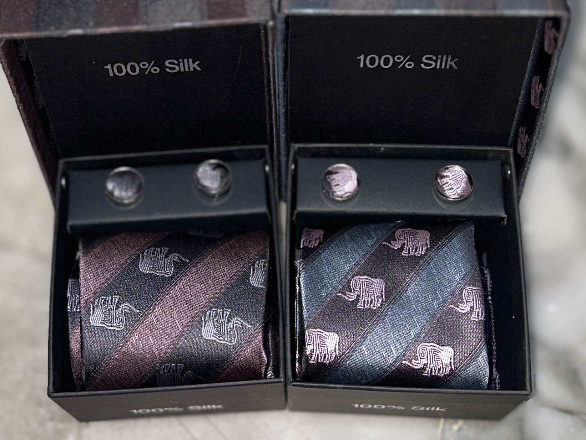 เนคไทลายช้าง SET Thai- Neck Tie , size:150x8 cm, ชุดเนคไท ผ้าไหม,คัฟ ...