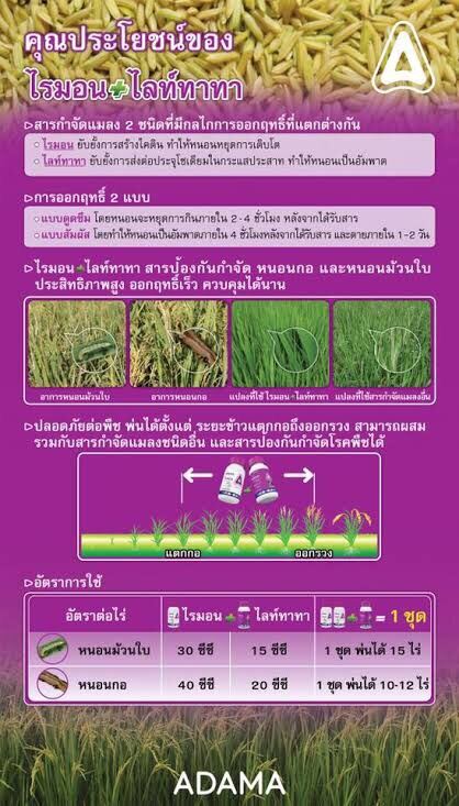 ไรมอน โนวาลูรอน 10% EC ป้องกันการเข้าทำลายของหนอนกอข้าว หนอนม้วนใบ หนอนใยผัก หนอนเจาะข้าวโพด ...