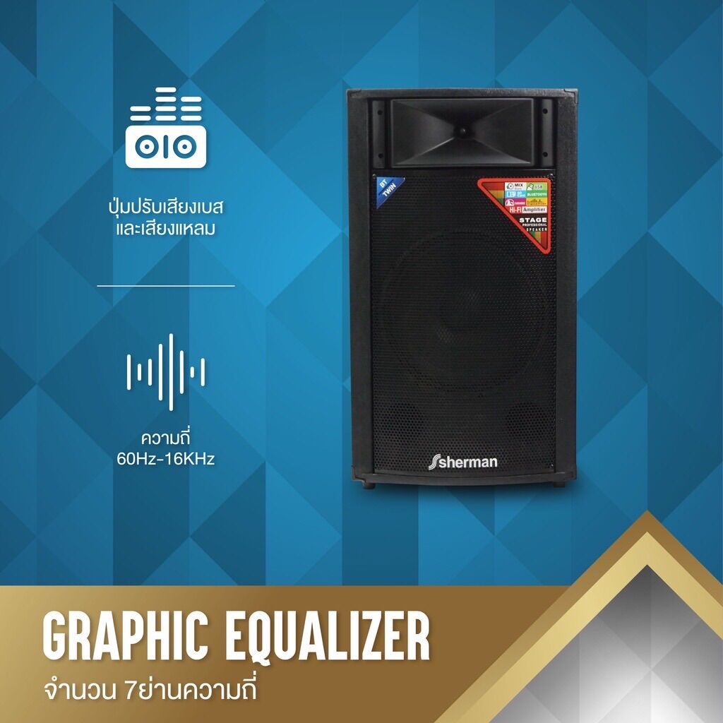 Sherman Speaker SB-601+Plus ชุดลำโพง มีขยายกลางแจ้ง ขนาด 12 นิ้ว กำลังขับ 200 วัตต์ bluetooth ...