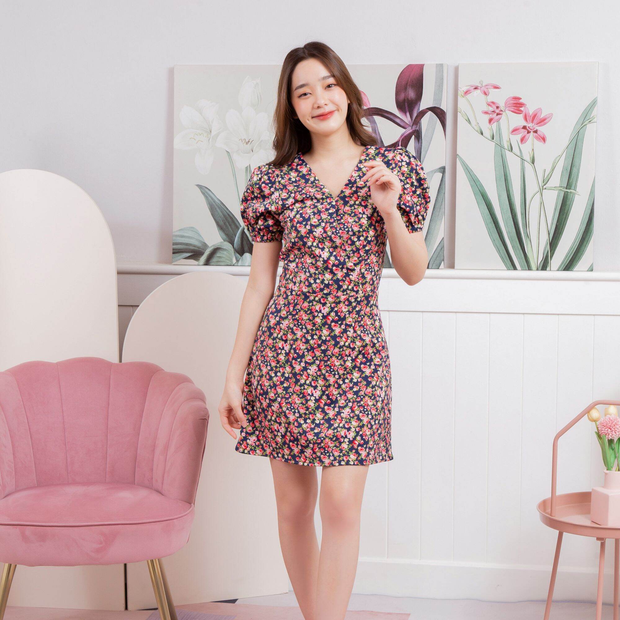 SISTA BOX AVA FLORA DRESS เดรสแขนตุ๊กตา อกป้าย ลายดอก - sista.box ...