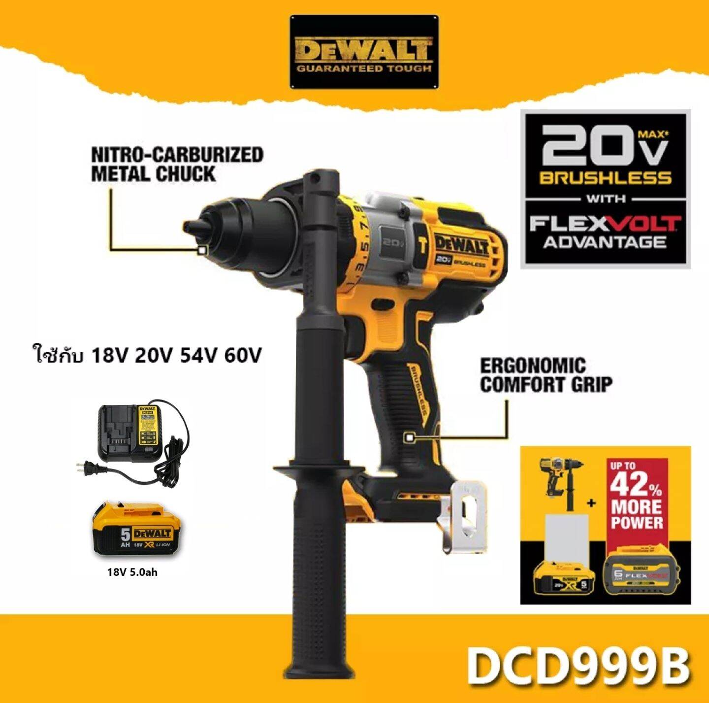 DEWALT DCD999 พร้อมแบตเตอรี่ 5.0AH และแท่นชาร์เร็ว DCB115 | Lazada.co.th