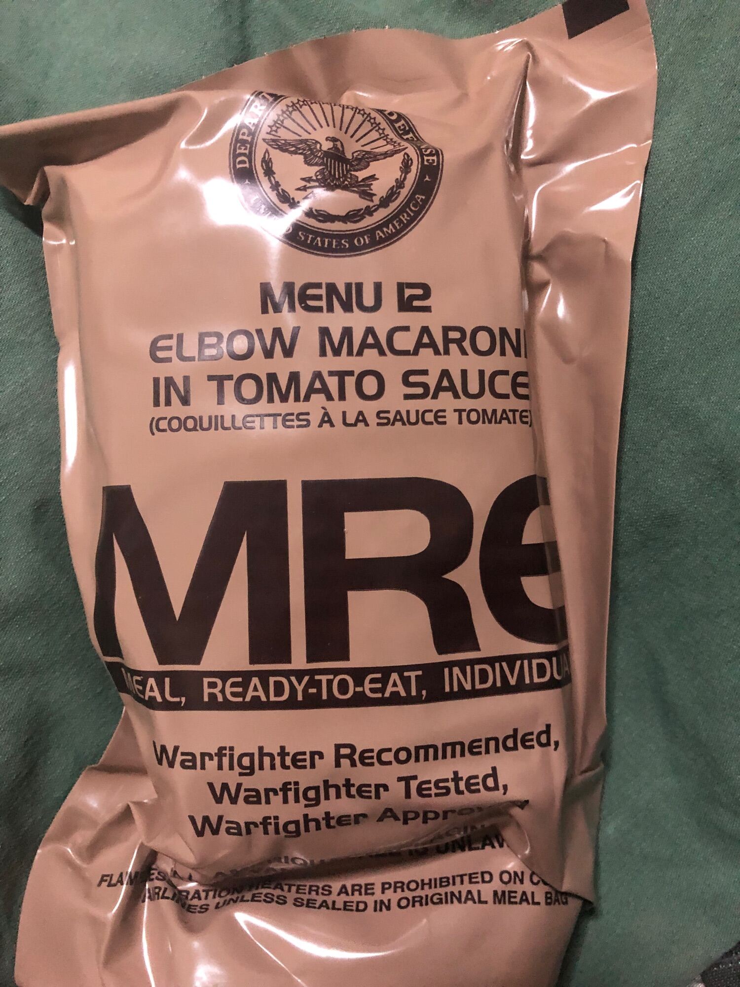 อาหารสำเร็จรูป อาหารพร้อมทาน MRE Menu 12 (Vegetarian) Elbow Macaroni in ...