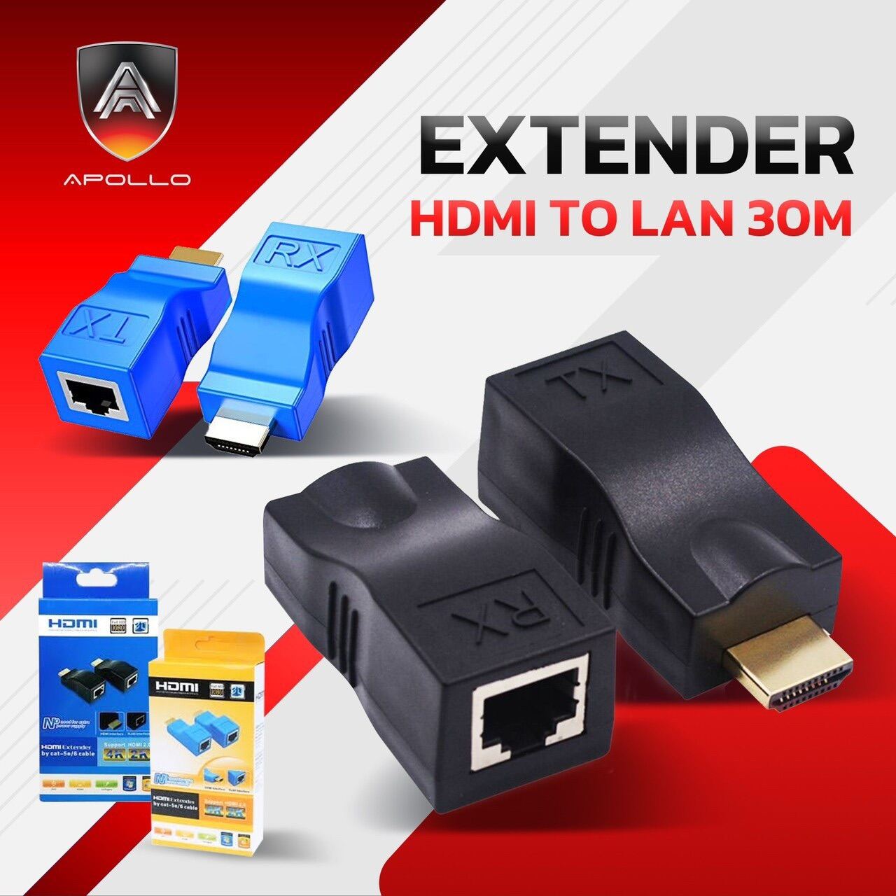 Extender HDMI to Lan 30m. ยี่ห้อ APOLLO - shopping center online shop ...