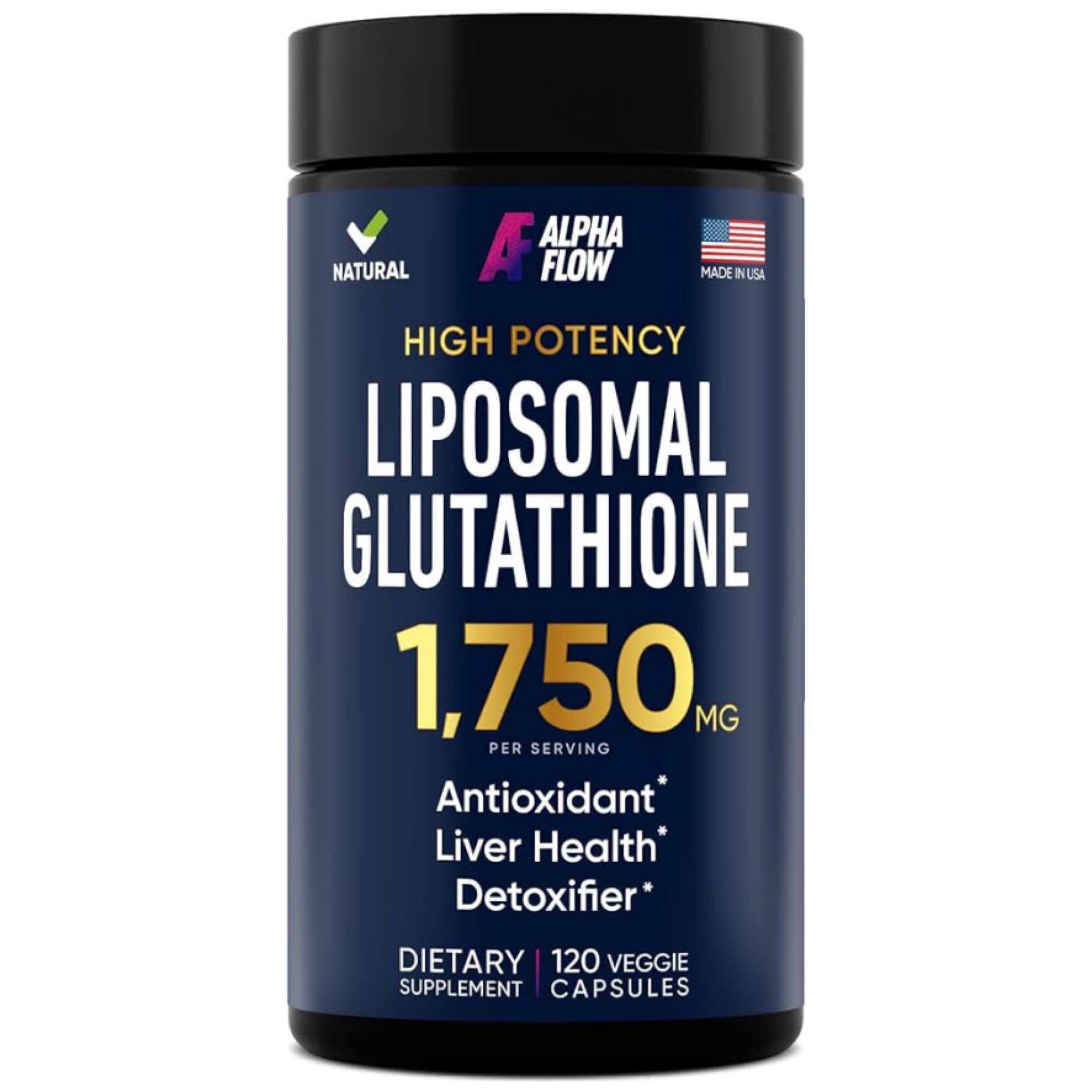 [ALPHA FLOW] HIGH POTENCY LIPOSOMAL GLUTATHIONE 1750 MG ( 120 VEGGIE ...