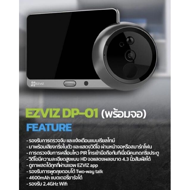 กล้องติดประตูไร้สาย EZVIZ Door Viewer DP1 Rechargeable กล้องติดประตู กริ่งติดประตู กล้องติดตาแมว ...