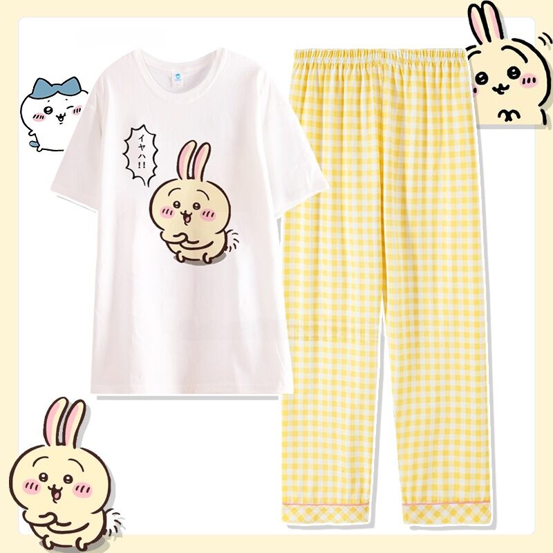 Chiikawa Pure ผ้าฝ้าย ชุดนอน ผู้หญิง เสื้อผ้าใส่ในบ้านคอกลมแขนสั้น สี ...