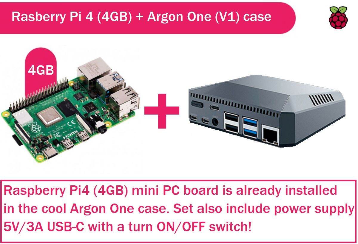 Raspberry Pi 4 4GB and Argon one (v1) case mini PC set power adapter 5V ...