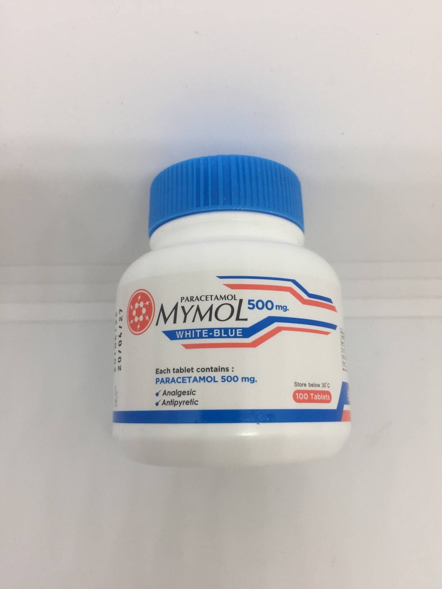 Mymol พารา ฟ้า ขาว 500 mg. มายมอล ไวท์ บลู พาราเซตามอล 100 เม็ด (1 ขวด ...