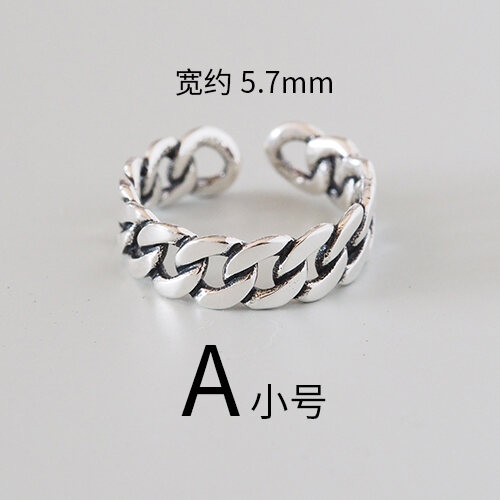 S925 เงินบริสุทธิ์นิ้วชี้แหวนหญิงฮิปสเตอร์สไตล์เรียบง่ายแนวย้อนยุคโซ่ขนมหมาฮวาเปิดแหวนของขวัญ ...