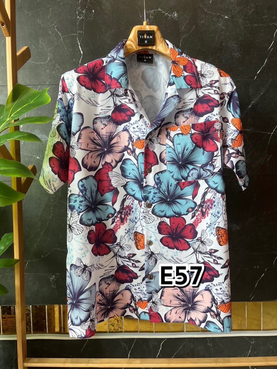 E57ดอกขาว เสื้อฮาวายผ้าไหมอิตาลี - Titan vintage - ThaiPick