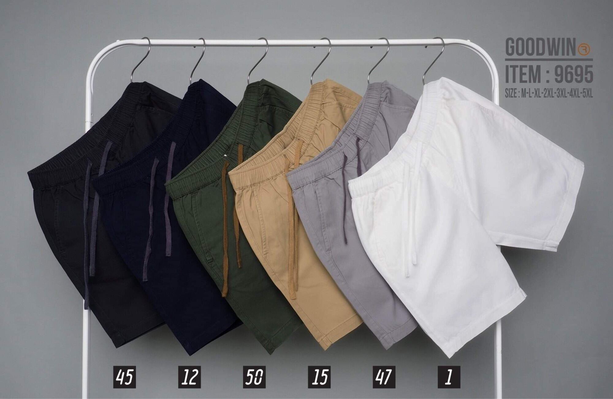 Goodwin 9695 กางเกงขาสั้น ผู้ชาย เอวยืด ผ้าคอตต้อน สีพื้น ยาว 18-21 ...