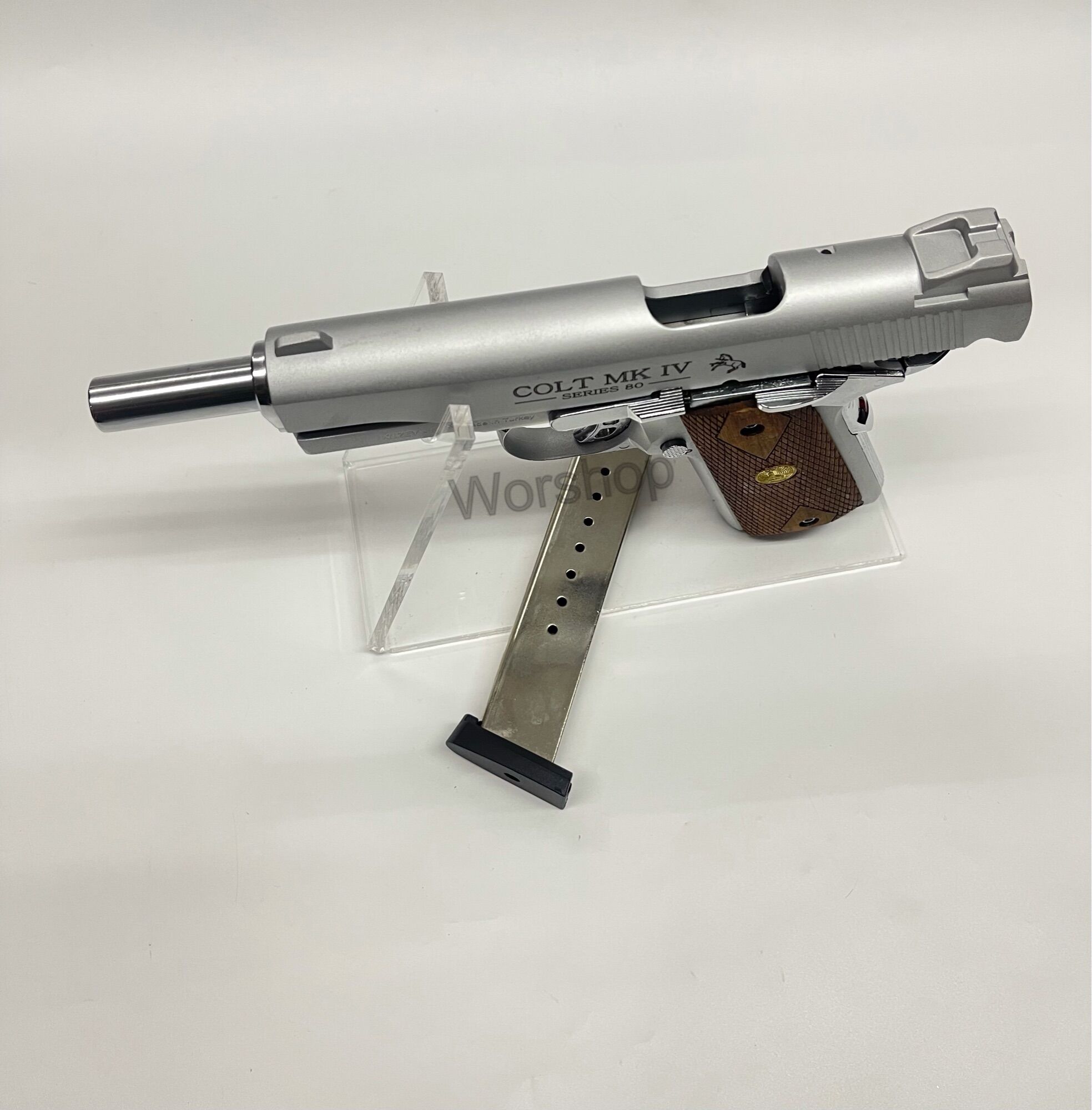 Blank Kuzey M1911“5”MK IV 9MM P.A.Kสีเงินด้านด้ามไม้ เหมาะสำหรับสะสม ...