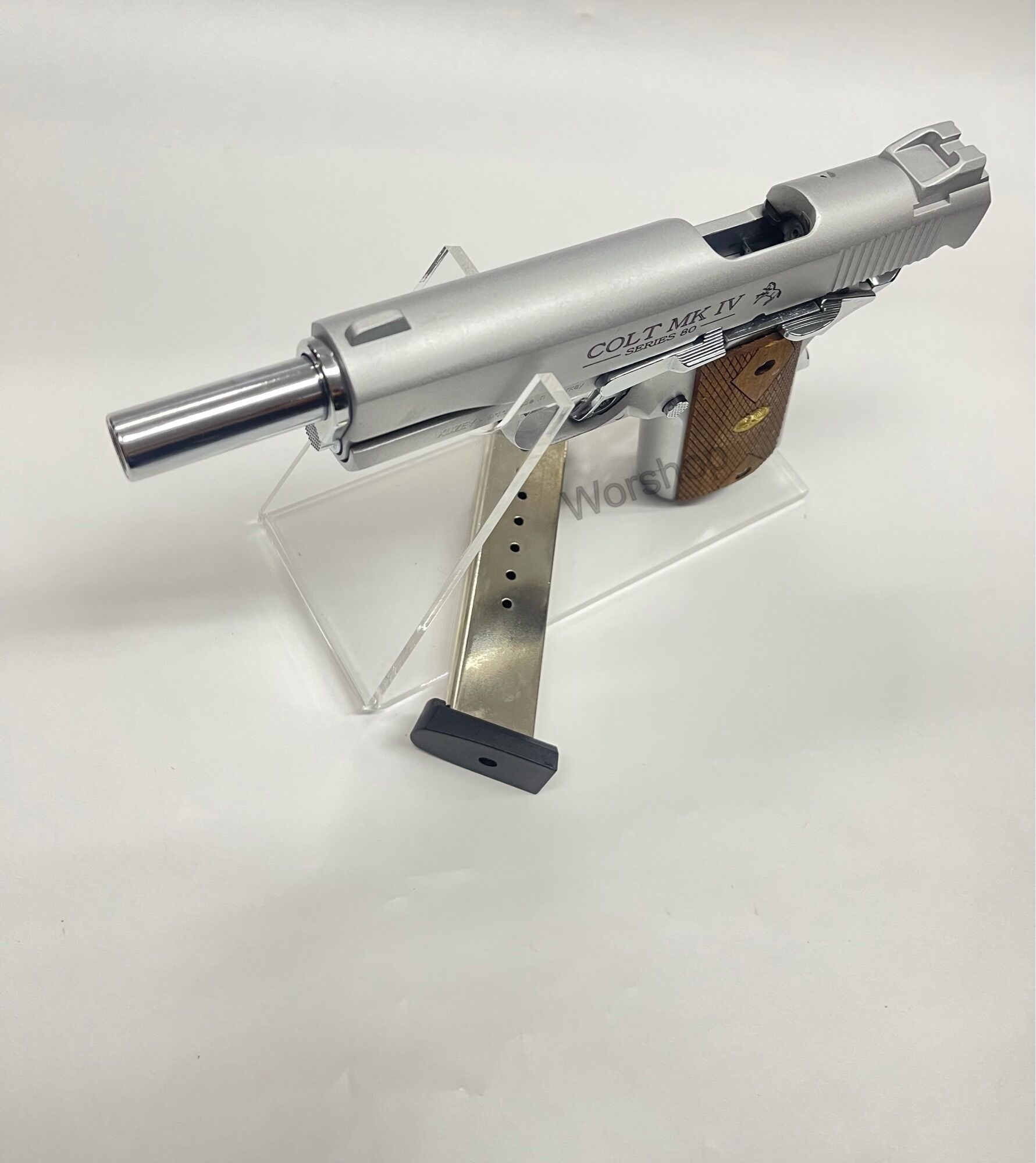 Blank Kuzey M1911“5”MK IV 9MM P.A.Kสีเงินด้านด้ามไม้ เหมาะสำหรับสะสม ...