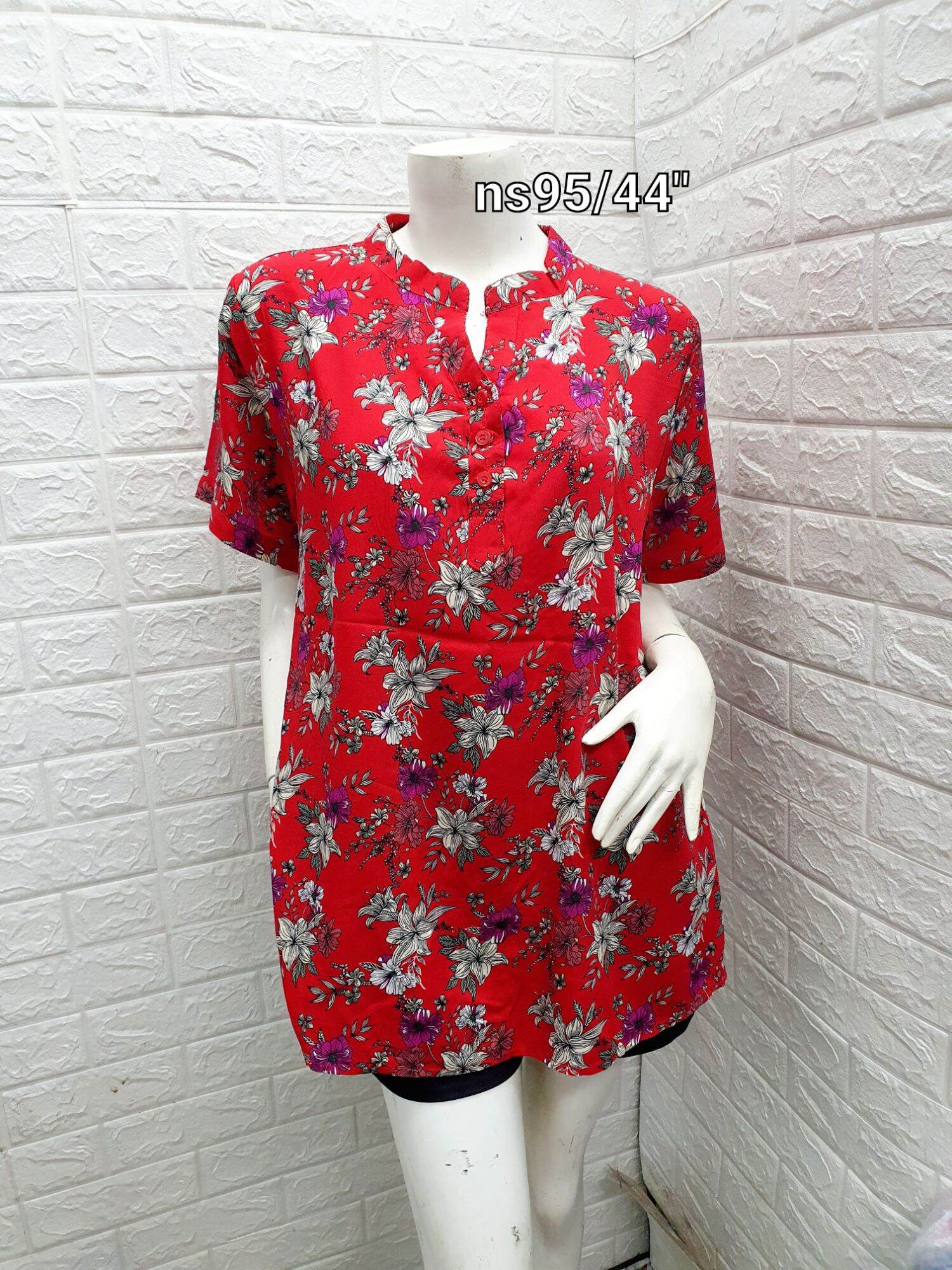 HW#123เสิ้อสีแดง เสื้อตรุษจีน แขนสั้น คอจีน | Lazada.co.th