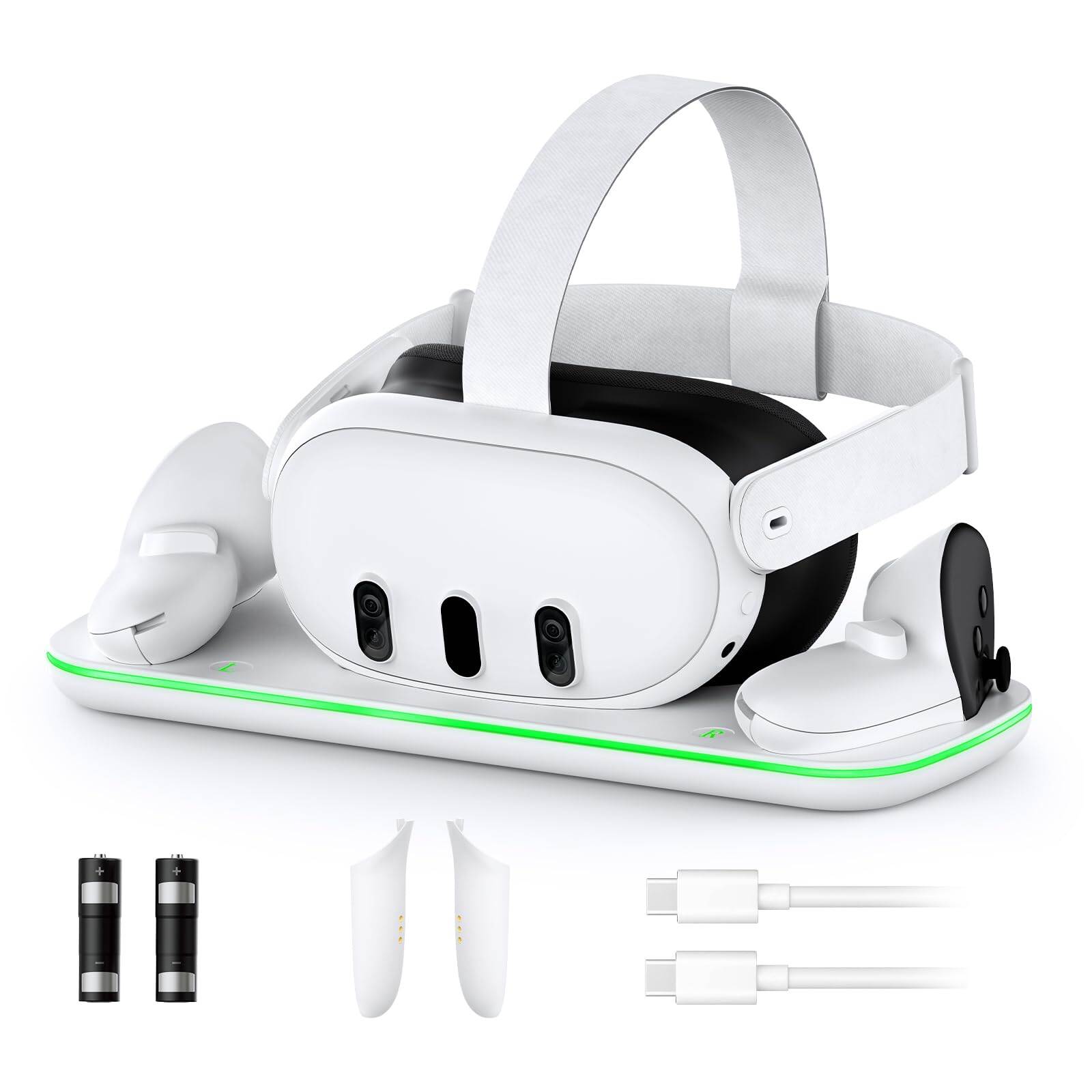 แท่นชาร์จสำหรับสถานีชาร์จ Meta Quest 3 VR พร้อมไฟ LED สำหรับชั้นวาง ...