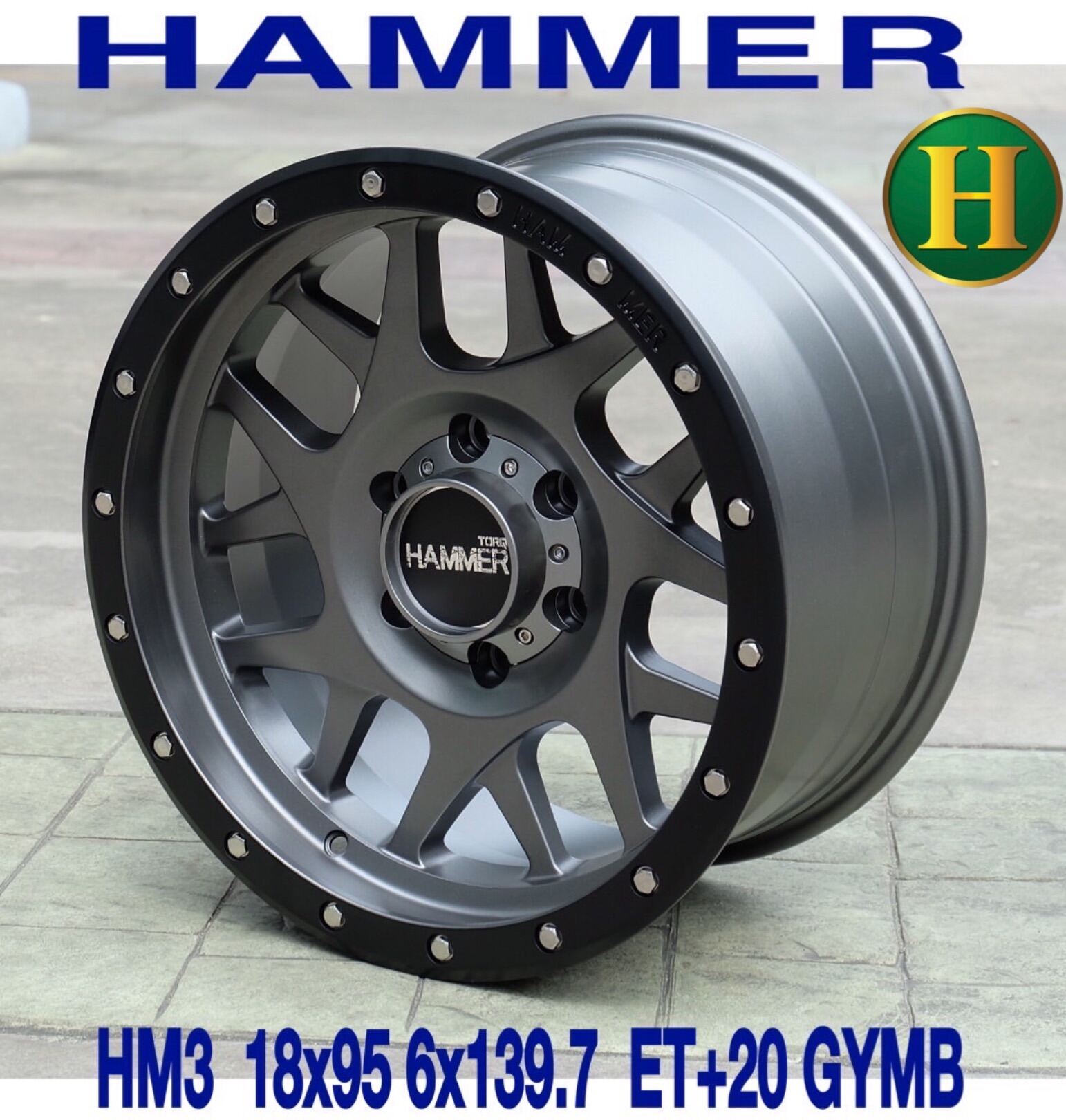 ล้อแม็ก ขอบ18 HAMMER HM3 18x9.5 6x139.7 ET+20MB ราคาชุด4วง สีเทาขอบดำ🎏 ...