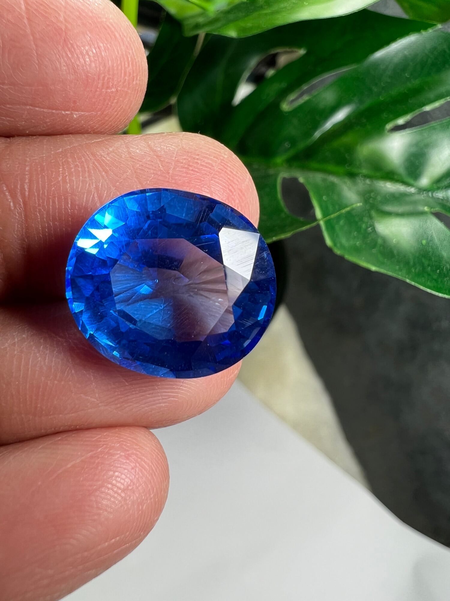 บลูโทพาสย BLUE TOPAZ CULTURE STONE พลอย100% LAB MADE กะรัต 14X16 ...