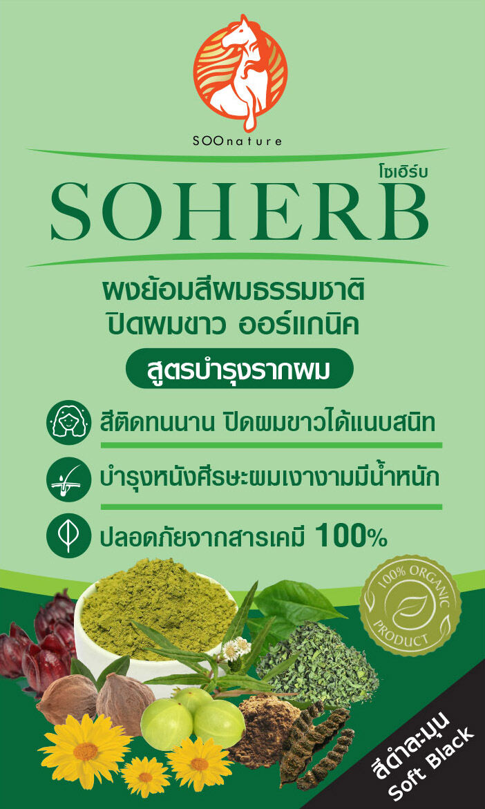 สีน้ำตาลเข้ม ผงย้อมสีผม SOHERB ผสมสารสกัดจากดอกเก๊กฮวย ออร์แก นิก เกรด ...