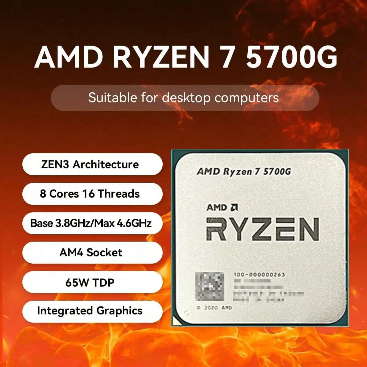 AMD Ryzen 7 5700g 3.8GHz BASE CLOCK 8-core 16-Thread Desktop Processor ...
