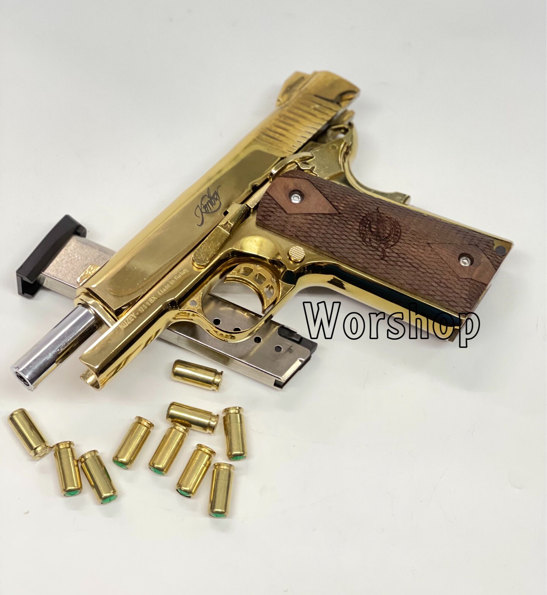 Blank Kuzey M1911 “4นิ้ว “KIMBER “สีทอง 9mm P.A.K. เหมาะสำหรับถ่ายทำ ...