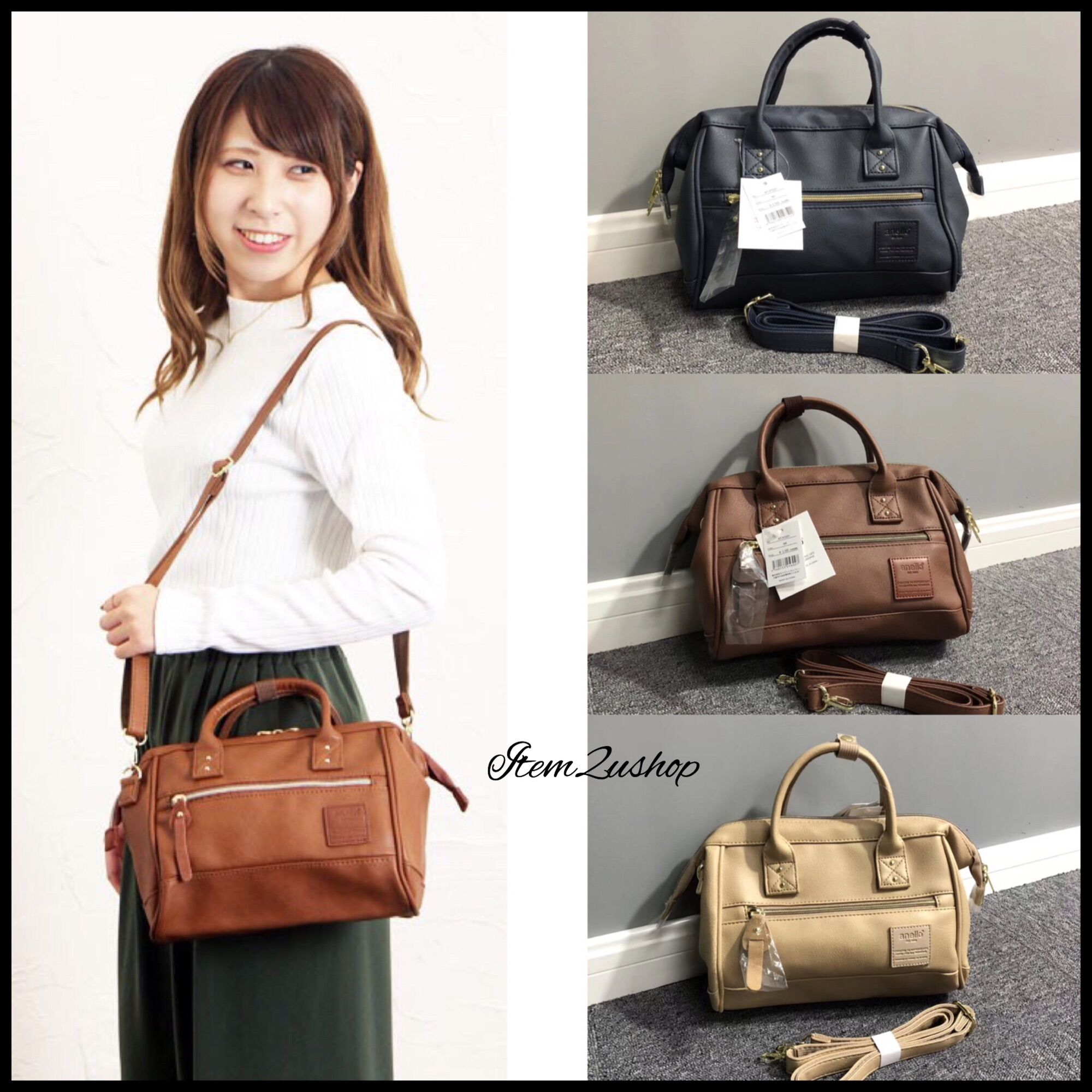 anello กระเป๋าสะพายข้าง Retro Mini Boston Shoulder Bag Anello 2 way pu ...