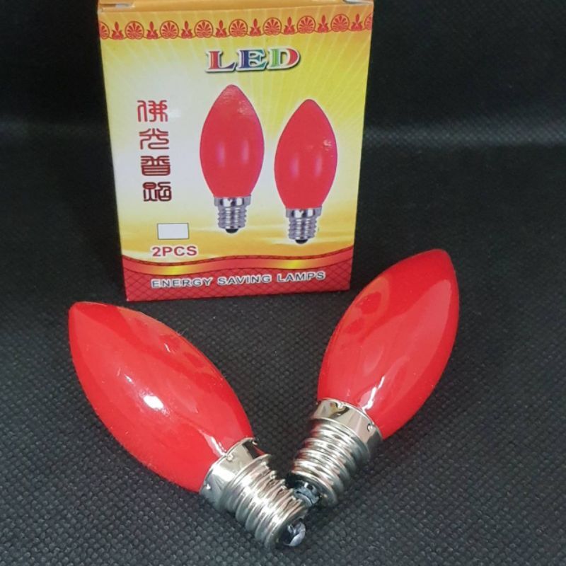 (แพคคู่=2ดวง) หลอดไฟศาลเจ้า LED E12 220V 1W ทรงยาว สีแดง - SKY_Electric - ThaiPick