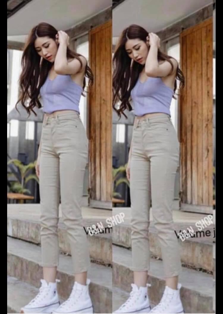 ยีนส์ทรงบอยกระบอกเล็ก ผ้ายืด เอวสูง Size: S-40 - Namfa Jeans Shop - ThaiPick